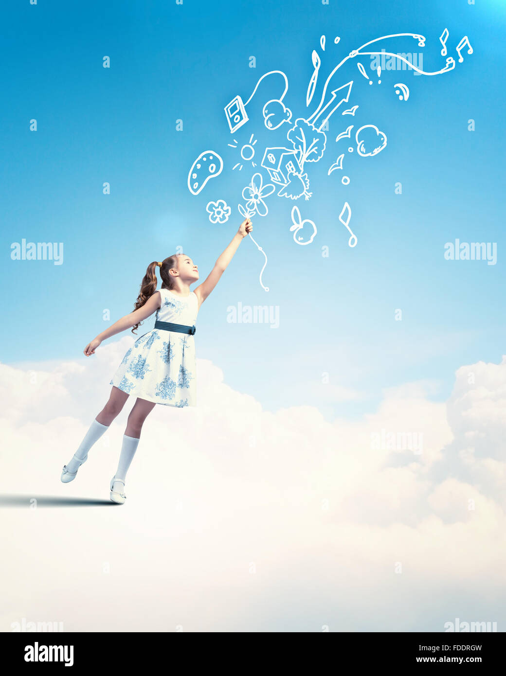 Image of little pretty girl playing with different toys symbols ...