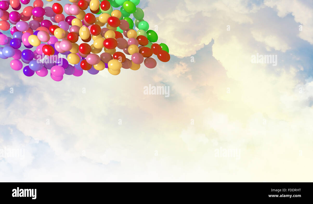 Image of colorful balloons flying in sky Stock Photo - Alamy
