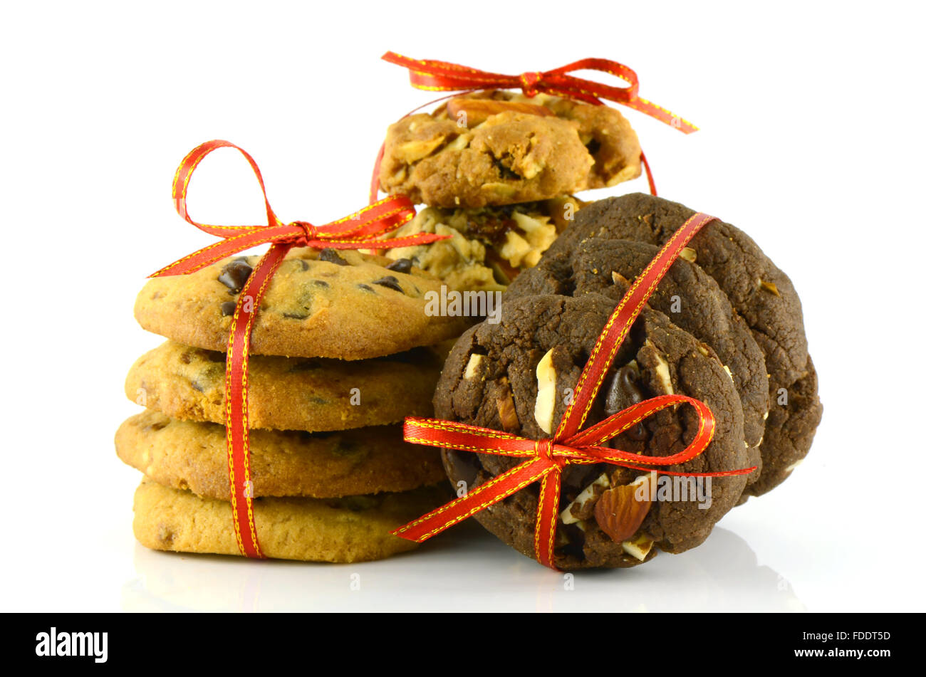 Cookies and Red Ribbons Isolated on White Background Stock Photo - Alamy