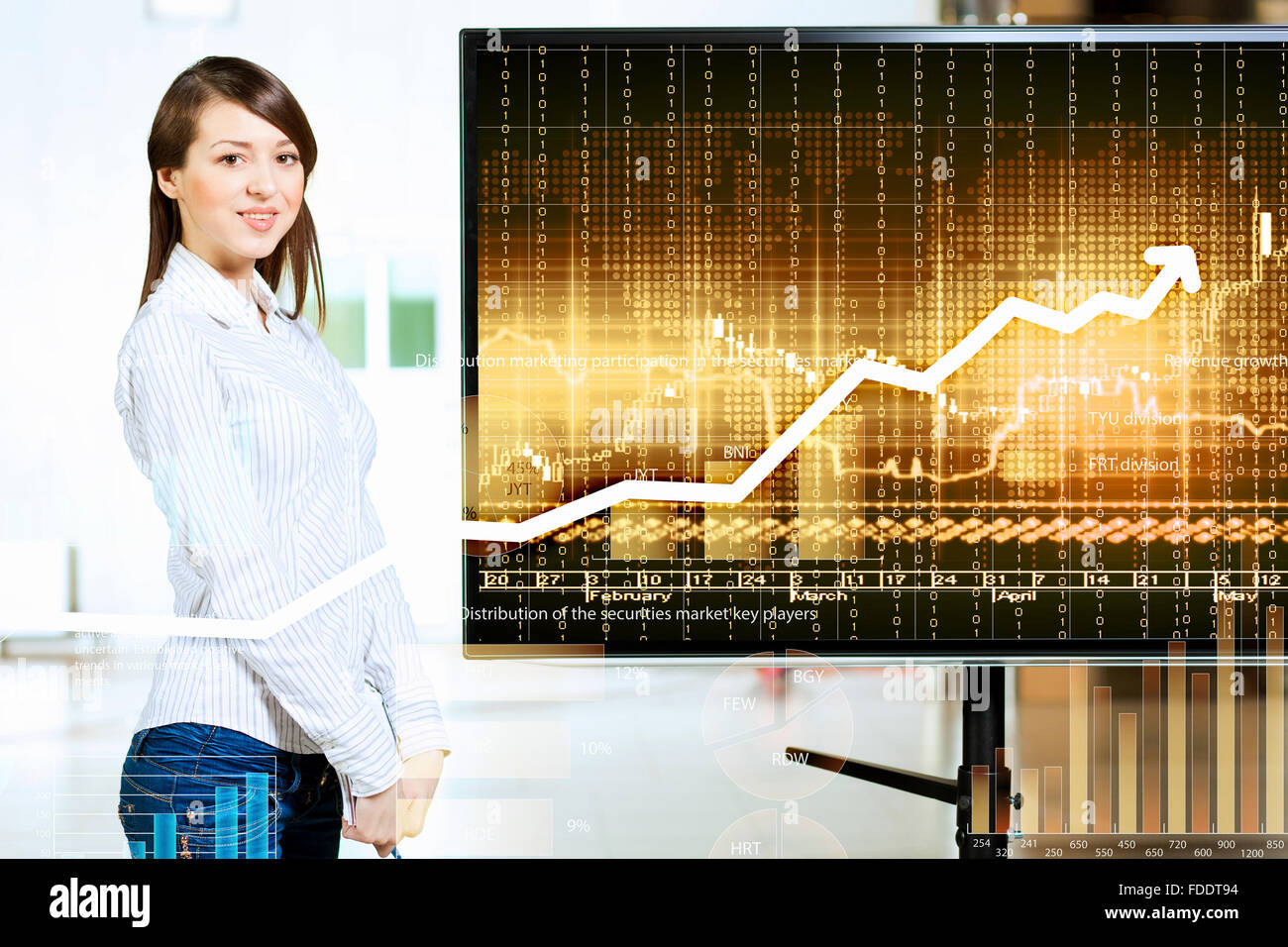 Image of young woman making presentation on screen Stock Photo - Alamy