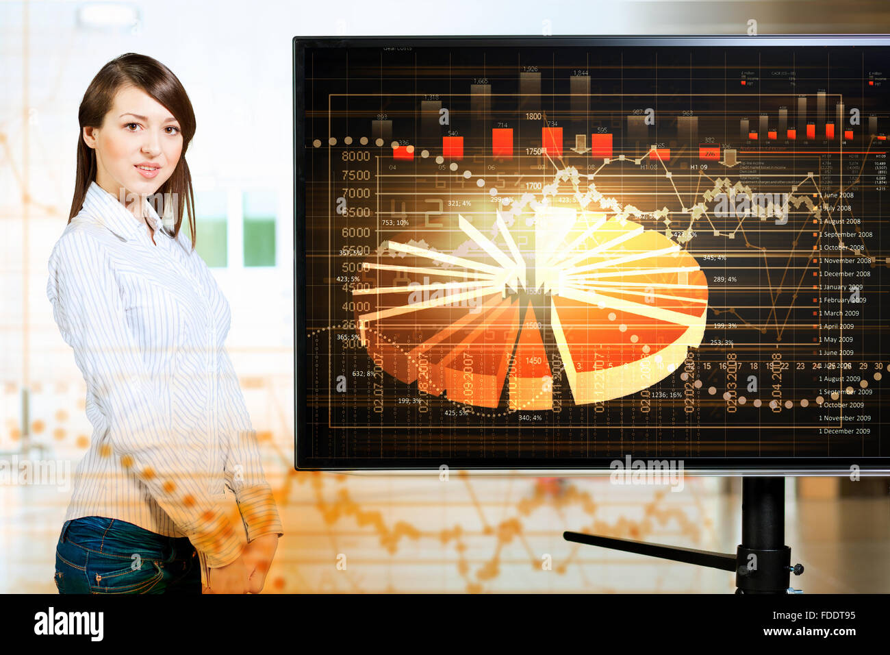 Image of young woman making presentation on screen Stock Photo - Alamy