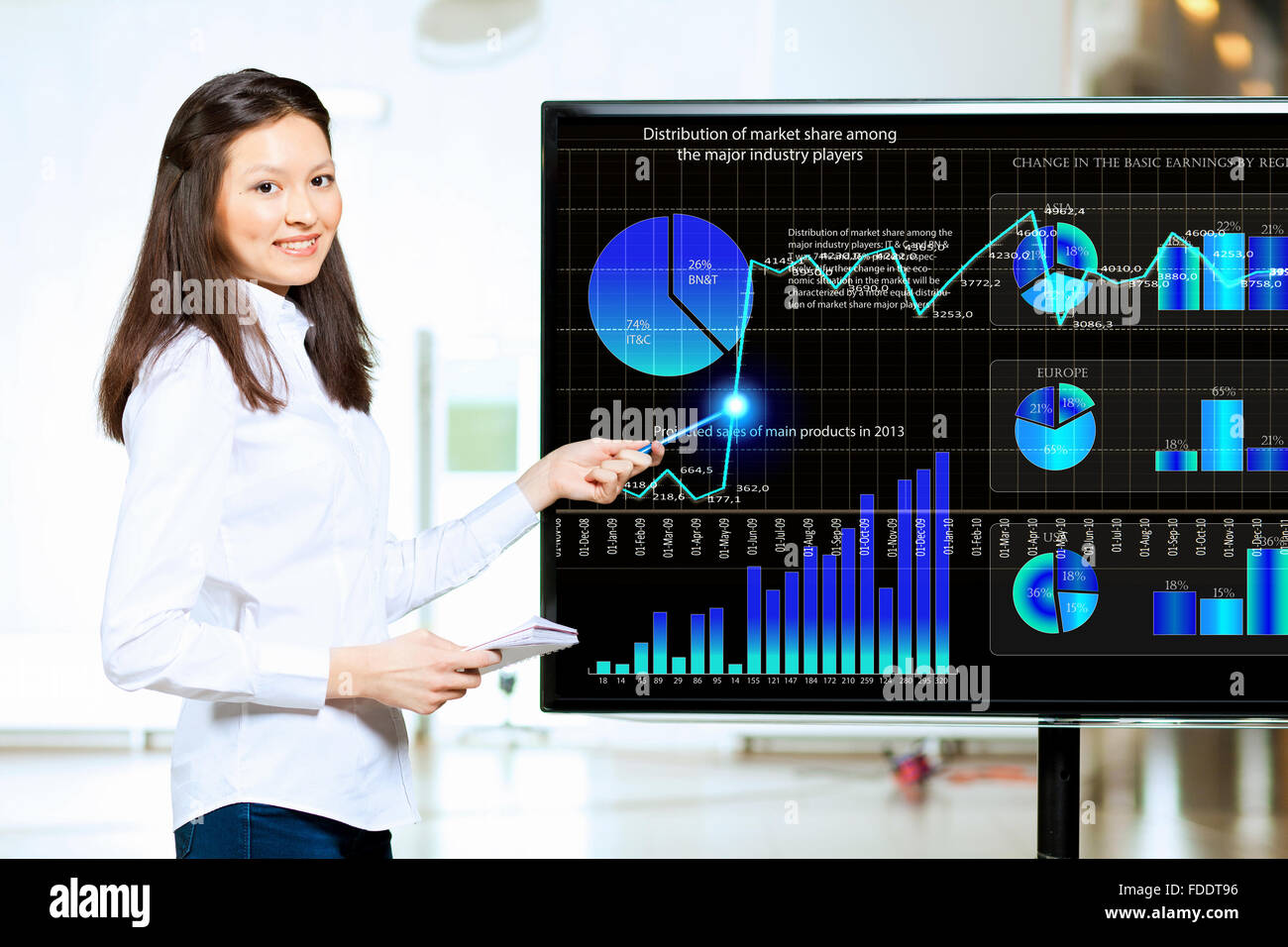 Image of young woman making presentation on screen Stock Photo - Alamy