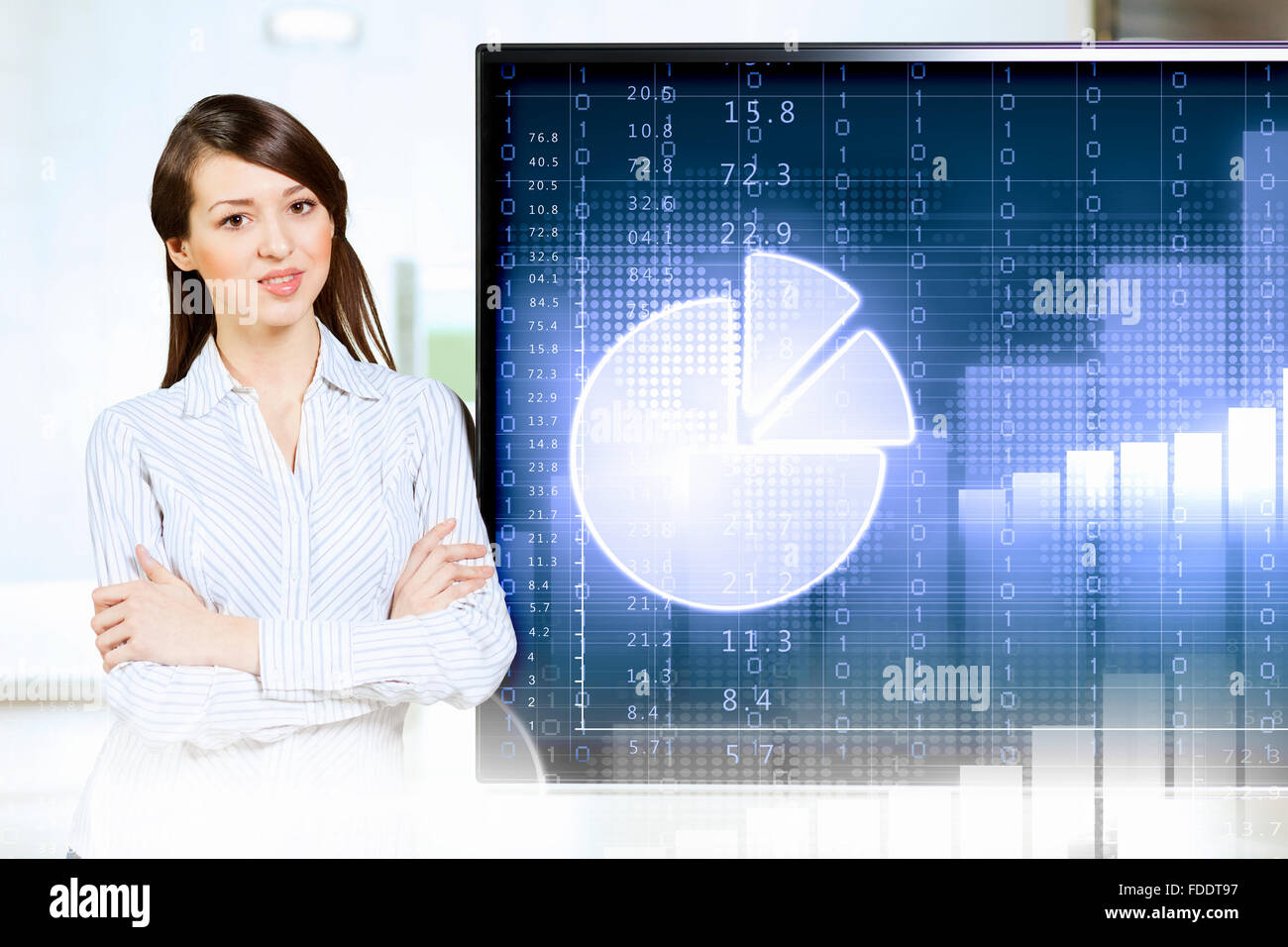Image of young woman making presentation on screen Stock Photo - Alamy