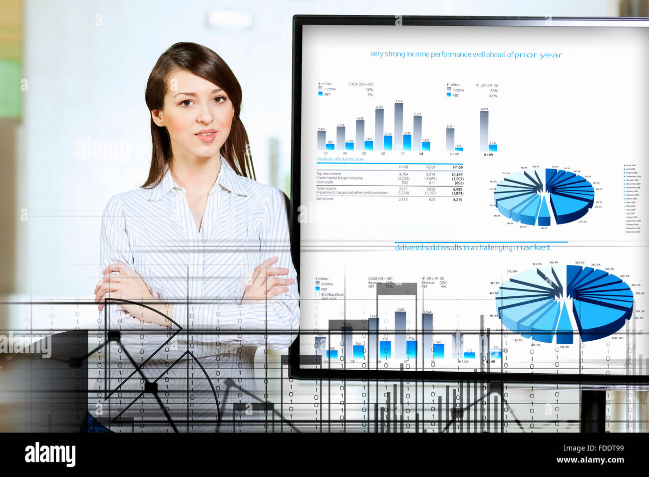 Image of young woman making presentation on screen Stock Photo - Alamy