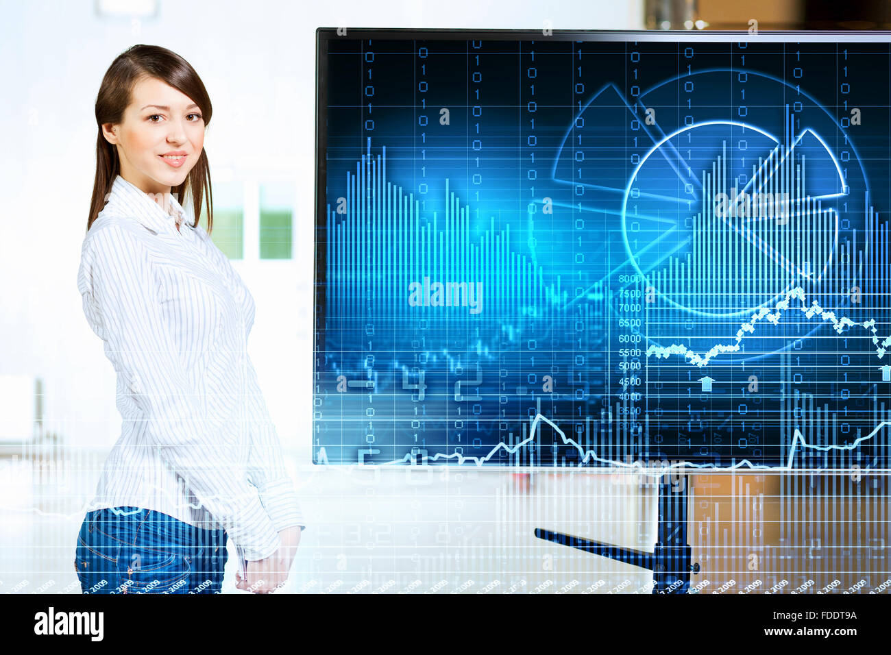Image of young woman making presentation on screen Stock Photo - Alamy