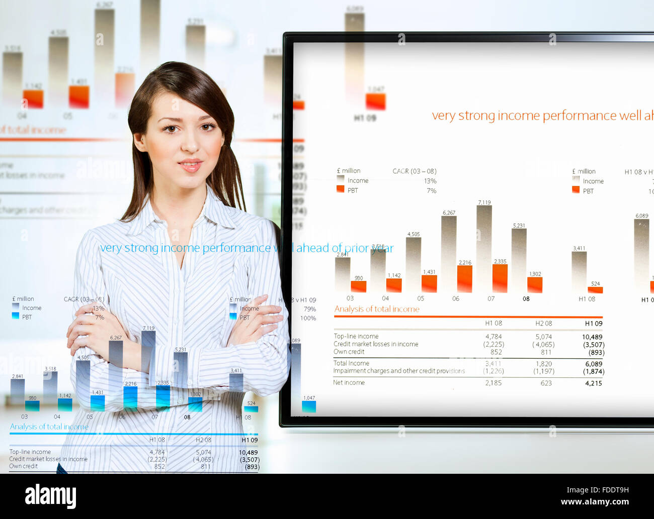 Image of young woman making presentation on screen Stock Photo - Alamy