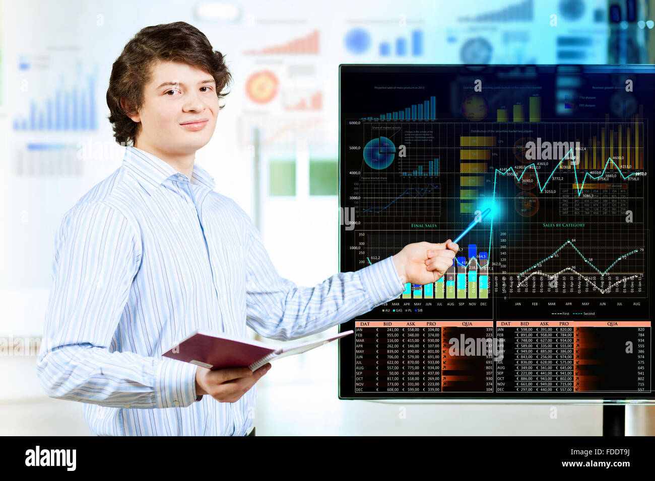 Image of young man making presentation on screen Stock Photo - Alamy