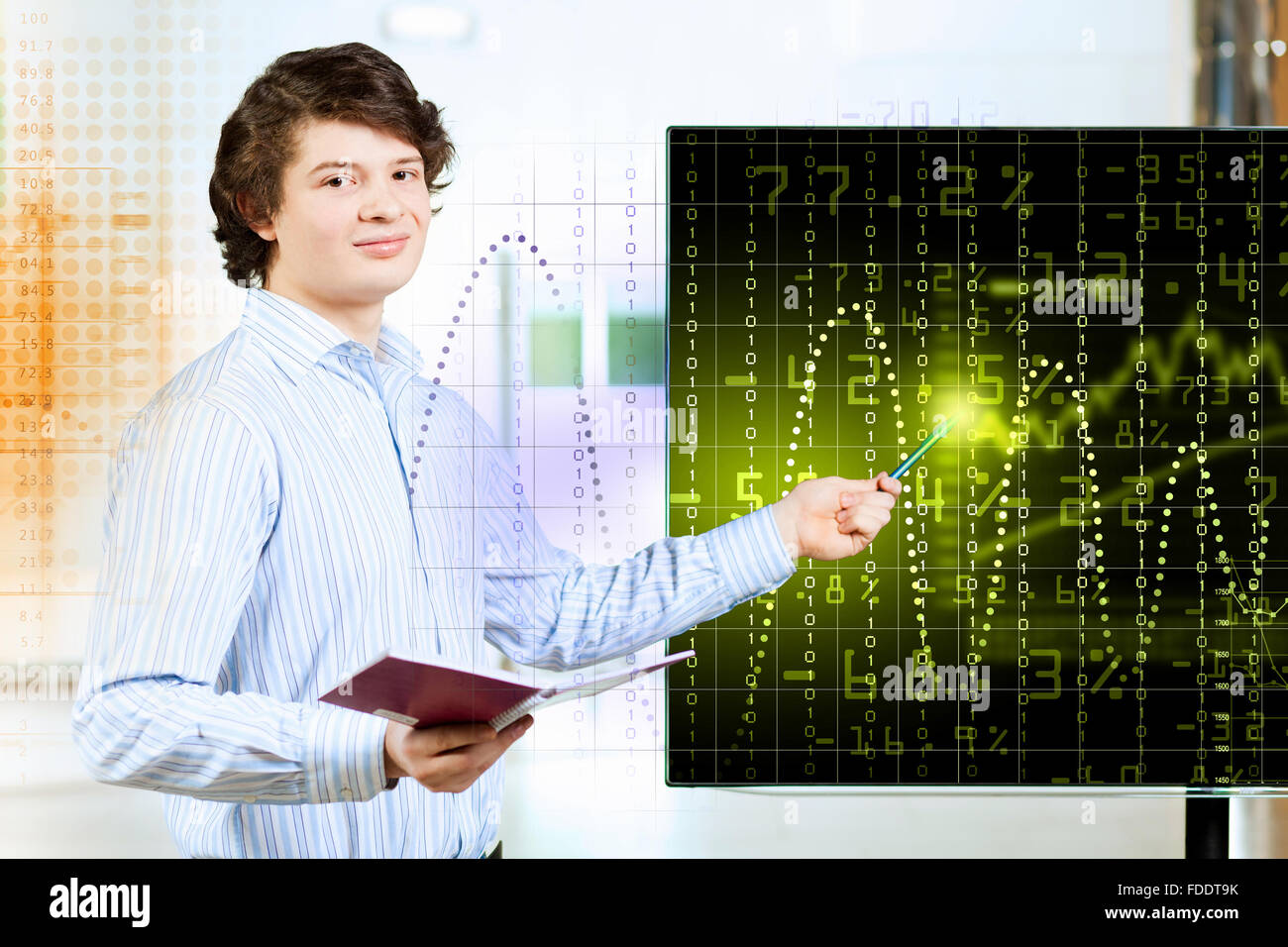 Image of young man making presentation on screen Stock Photo - Alamy