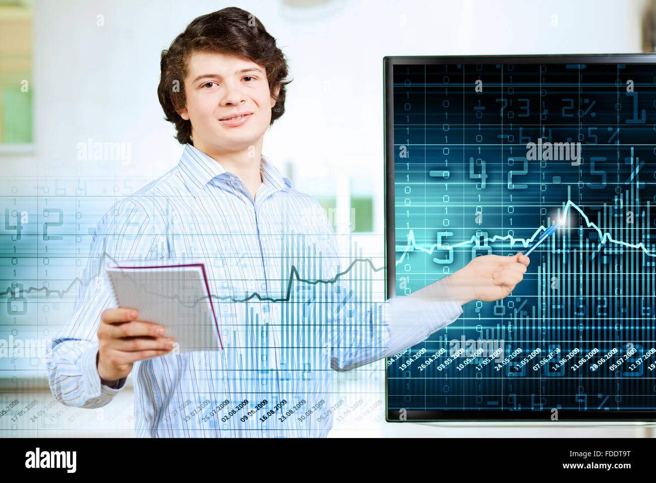 Image of young man making presentation on screen Stock Photo - Alamy