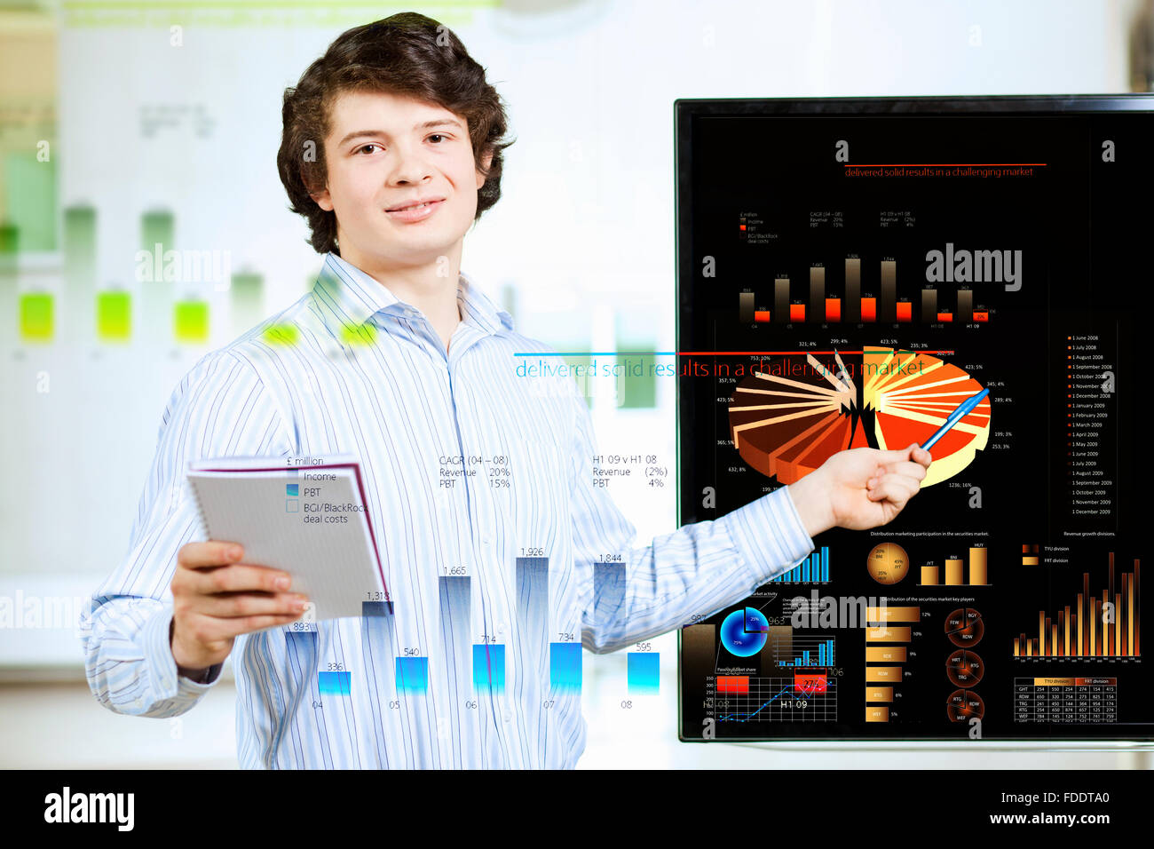 Image of young man making presentation on screen Stock Photo - Alamy