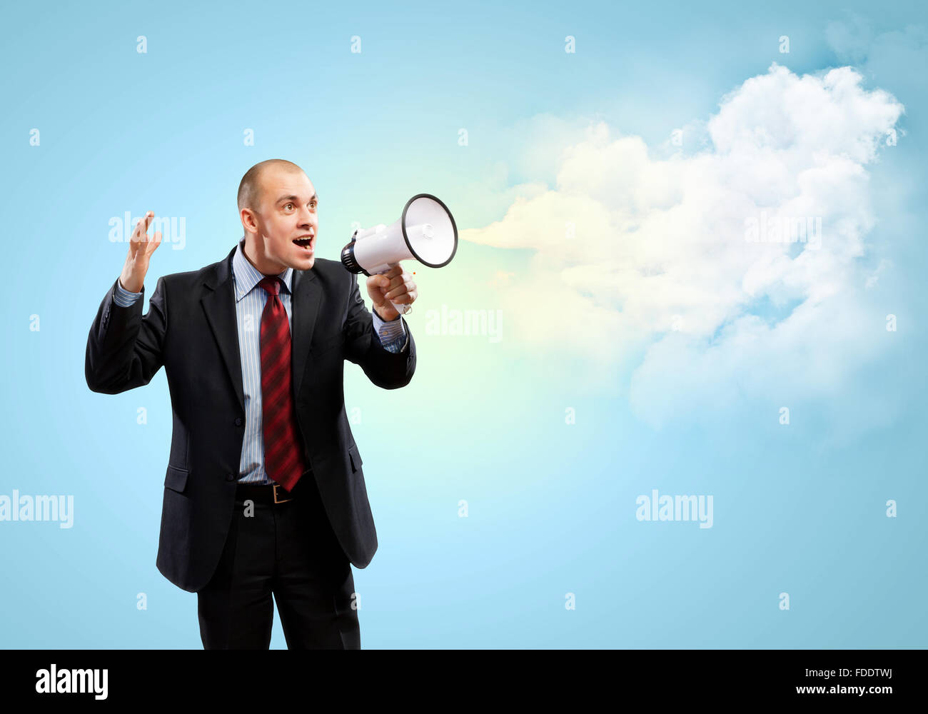 Image of angry businessman screaming in megaphone Stock Photo - Alamy