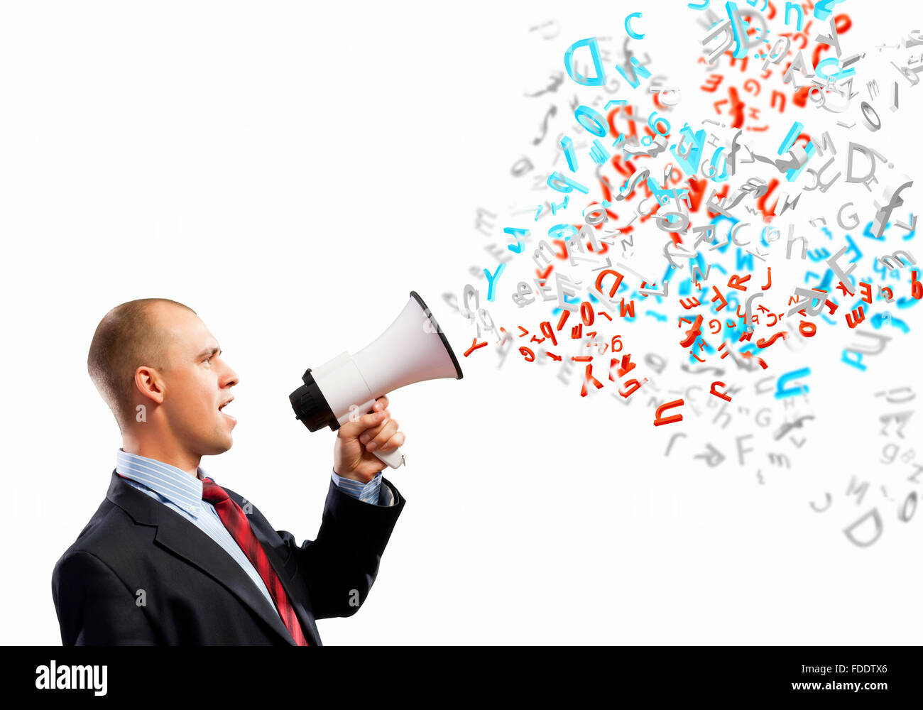 Image of angry businessman screaming in megaphone Stock Photo - Alamy