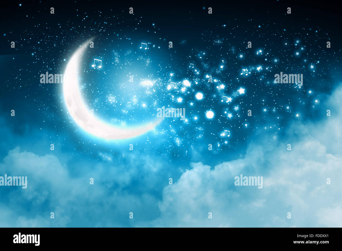 Shining musical notes on a glowing background with moon Stock Photo - Alamy