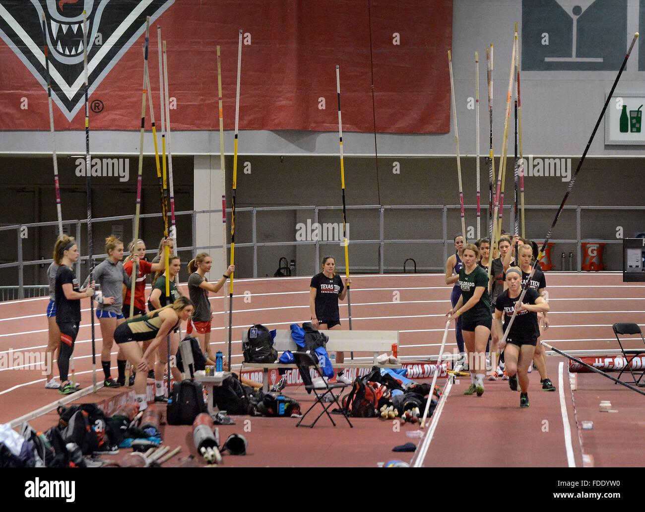 Albuquerque, NM, USA. 30th Jan, 2016. Lady pole vaulters line up for ...