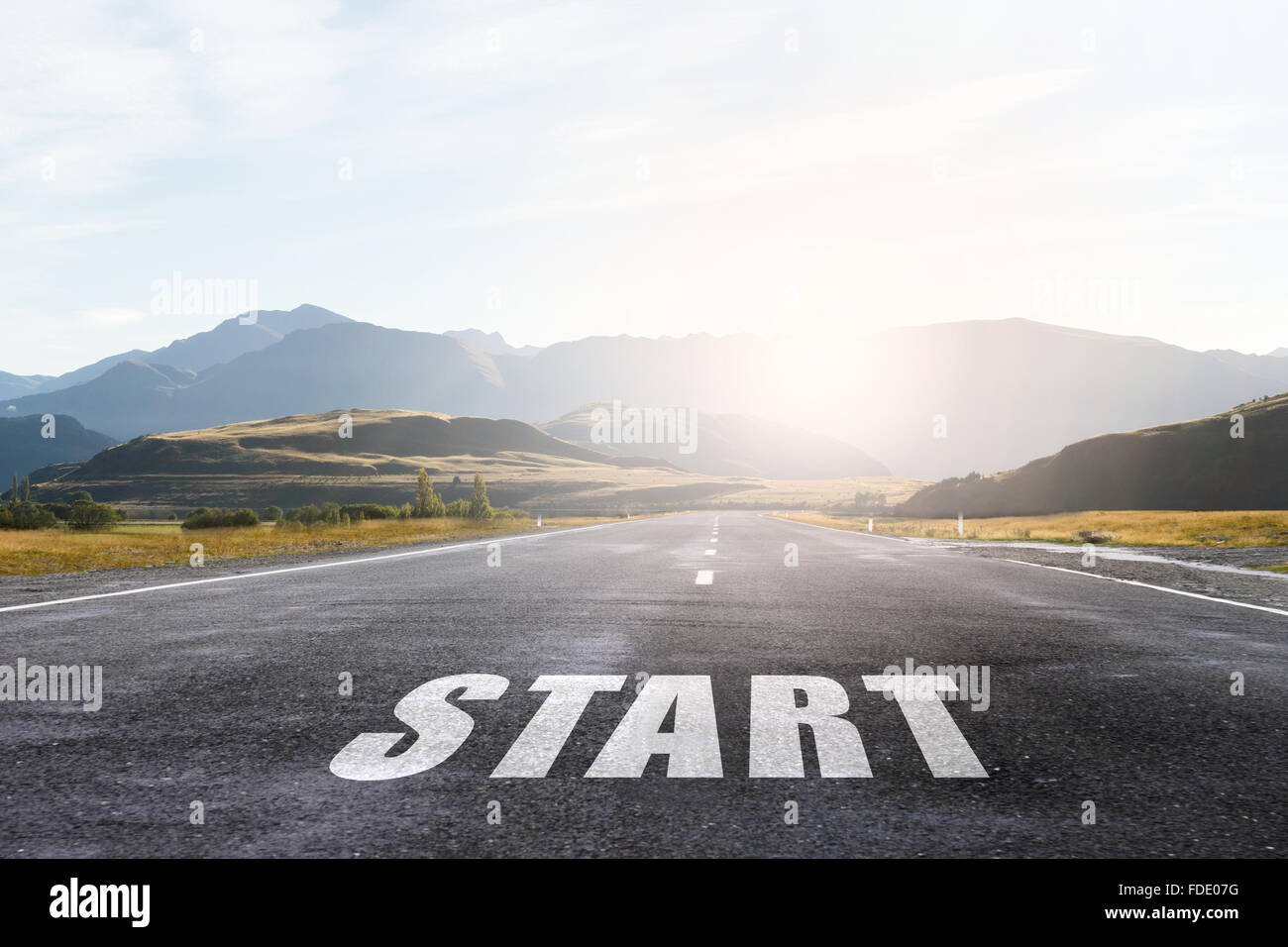 Conceptual image with word start on asphalt road Stock Photo - Alamy