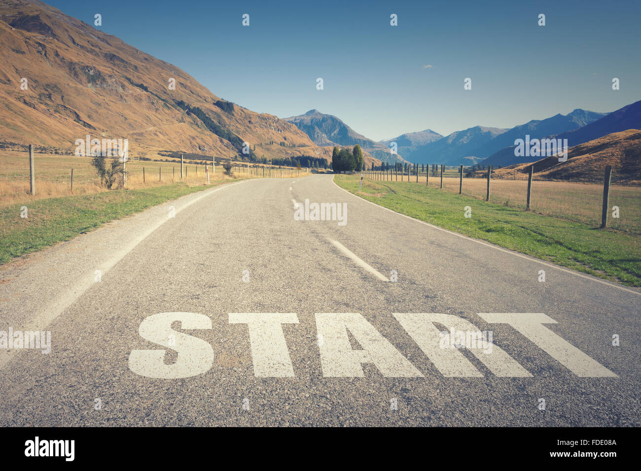 Conceptual image with word start on asphalt road Stock Photo - Alamy