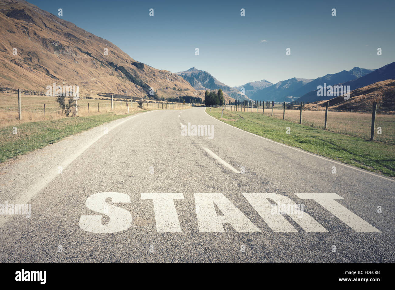 Conceptual image with word start on asphalt road Stock Photo - Alamy
