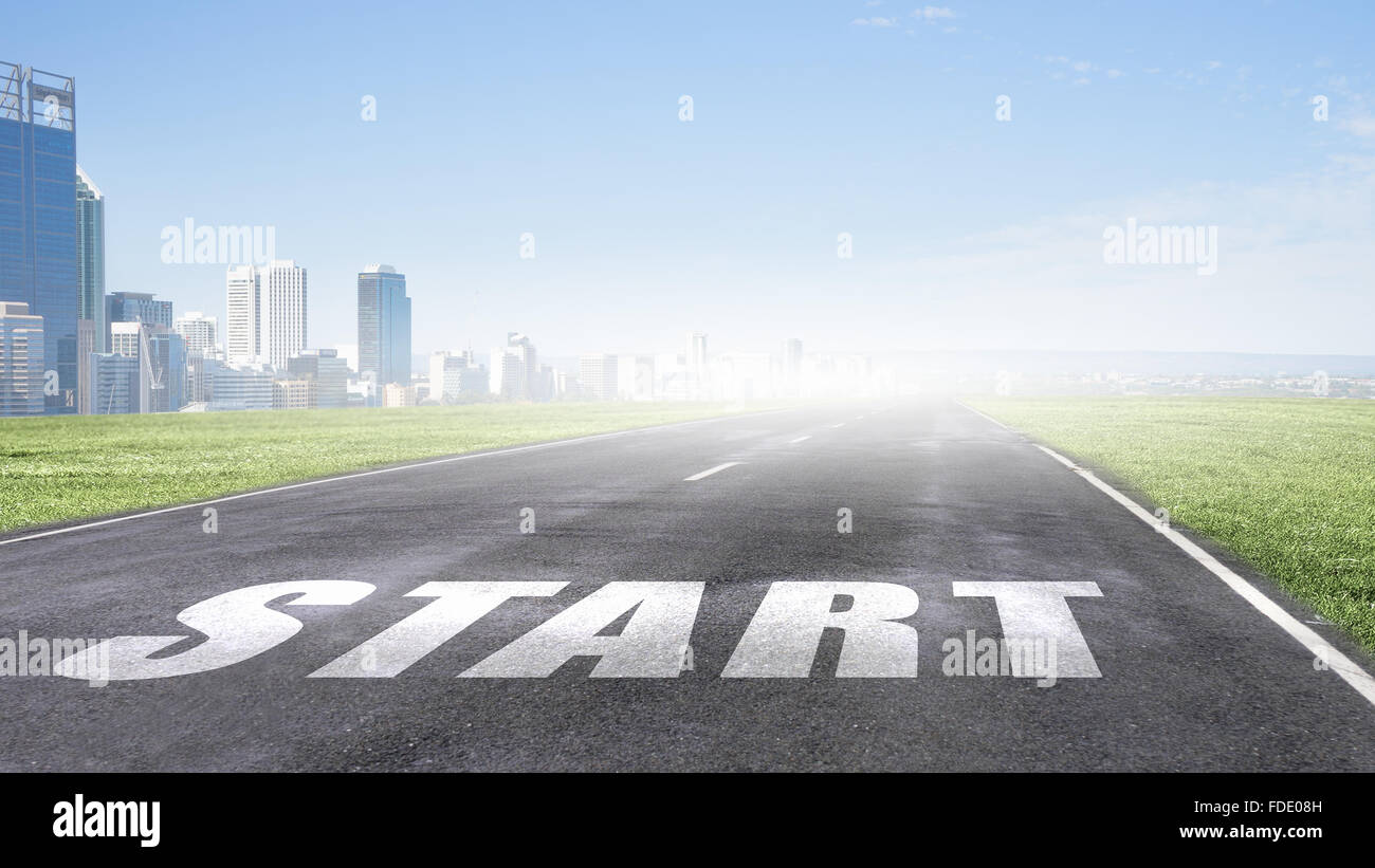 Conceptual image with word start on asphalt road Stock Photo - Alamy
