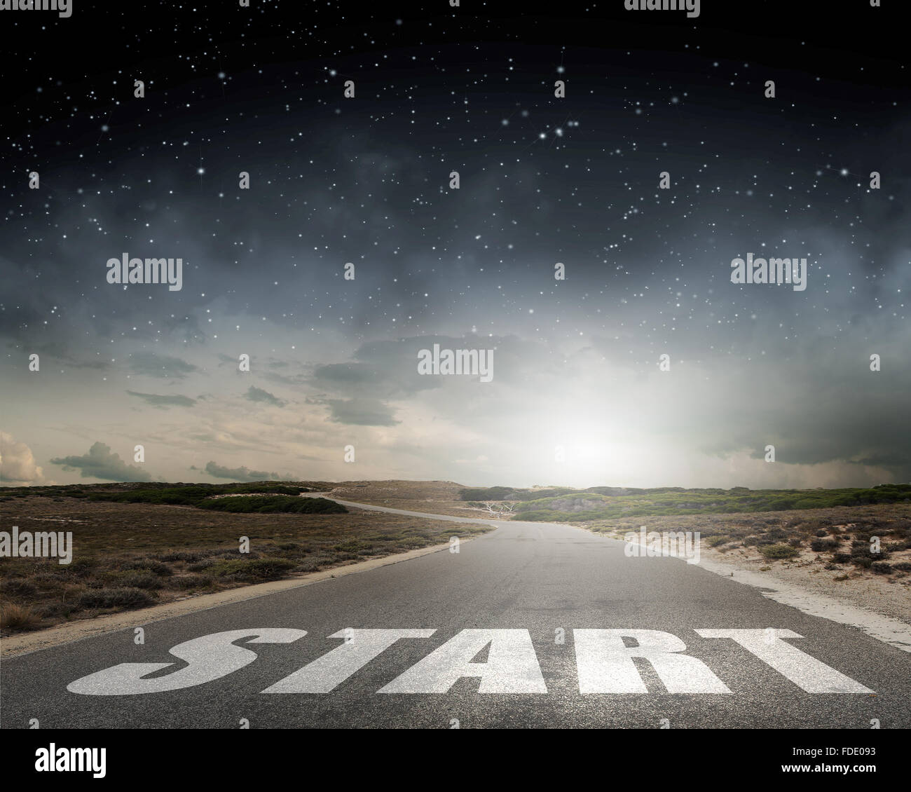 Conceptual image with word start on asphalt road Stock Photo - Alamy
