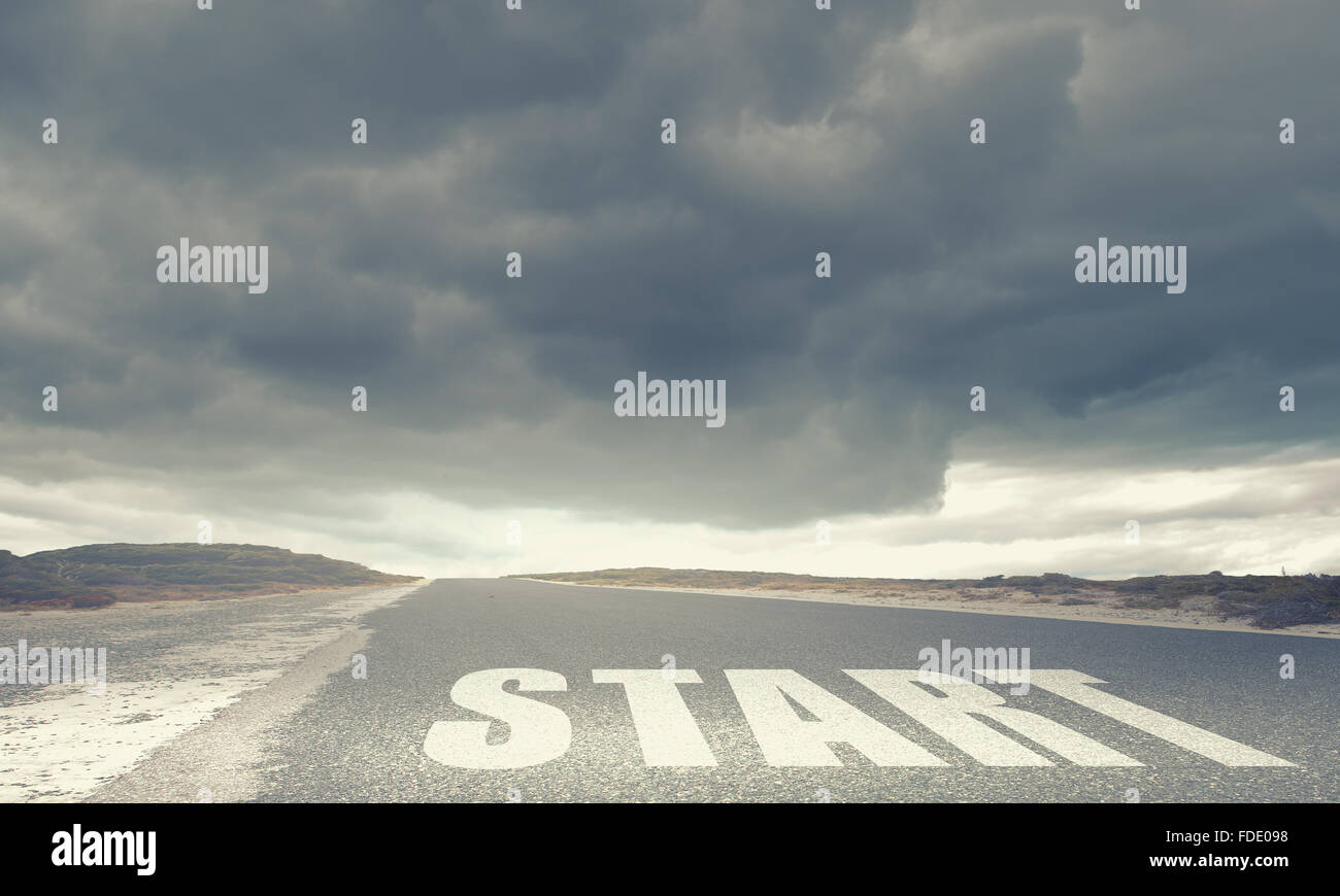 Conceptual image with word start on asphalt road Stock Photo - Alamy
