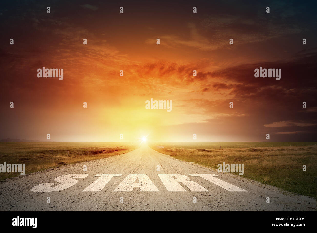 Conceptual image with word start on asphalt road Stock Photo - Alamy