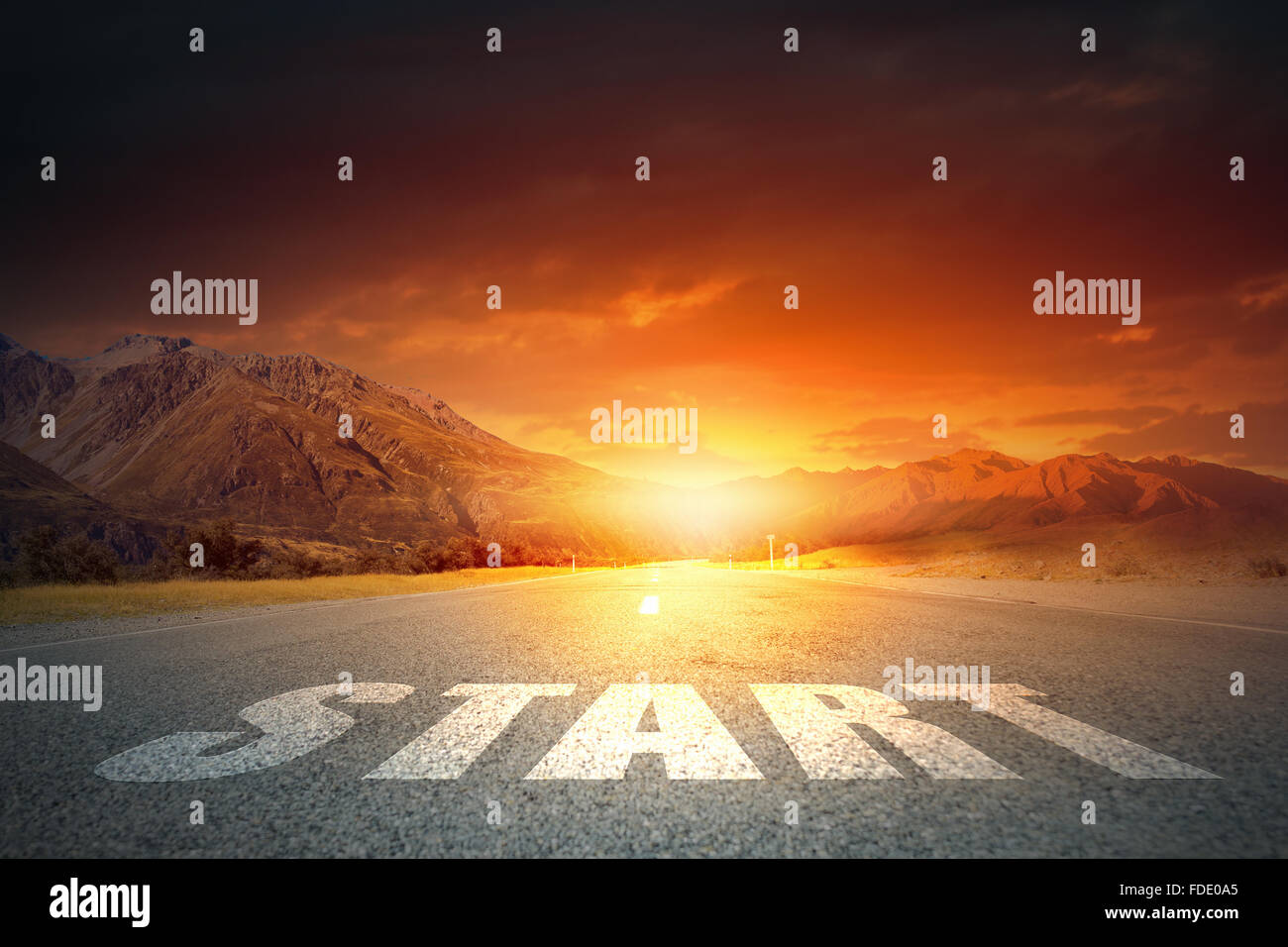 Conceptual image with word start on asphalt road Stock Photo - Alamy
