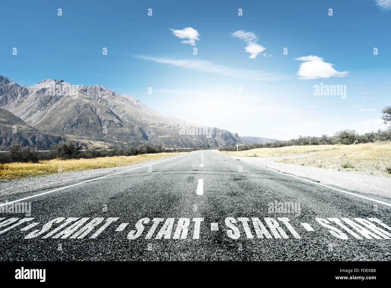 Conceptual image with word start on asphalt road Stock Photo - Alamy
