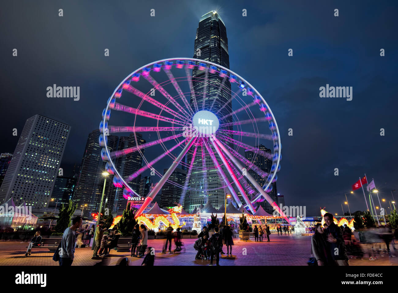 Hong Kong observation wheel and the IFC2 building, Victoria harbor ...