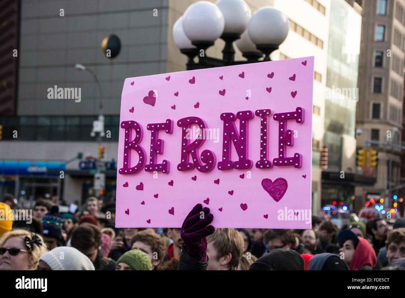 New York City, USA, 30th January 2016. A sign filled with hearts ...