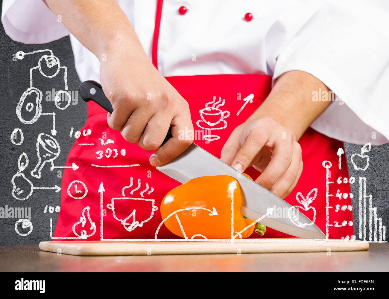 Close up of cook hands cutting vegetables with knife Stock Photo - Alamy