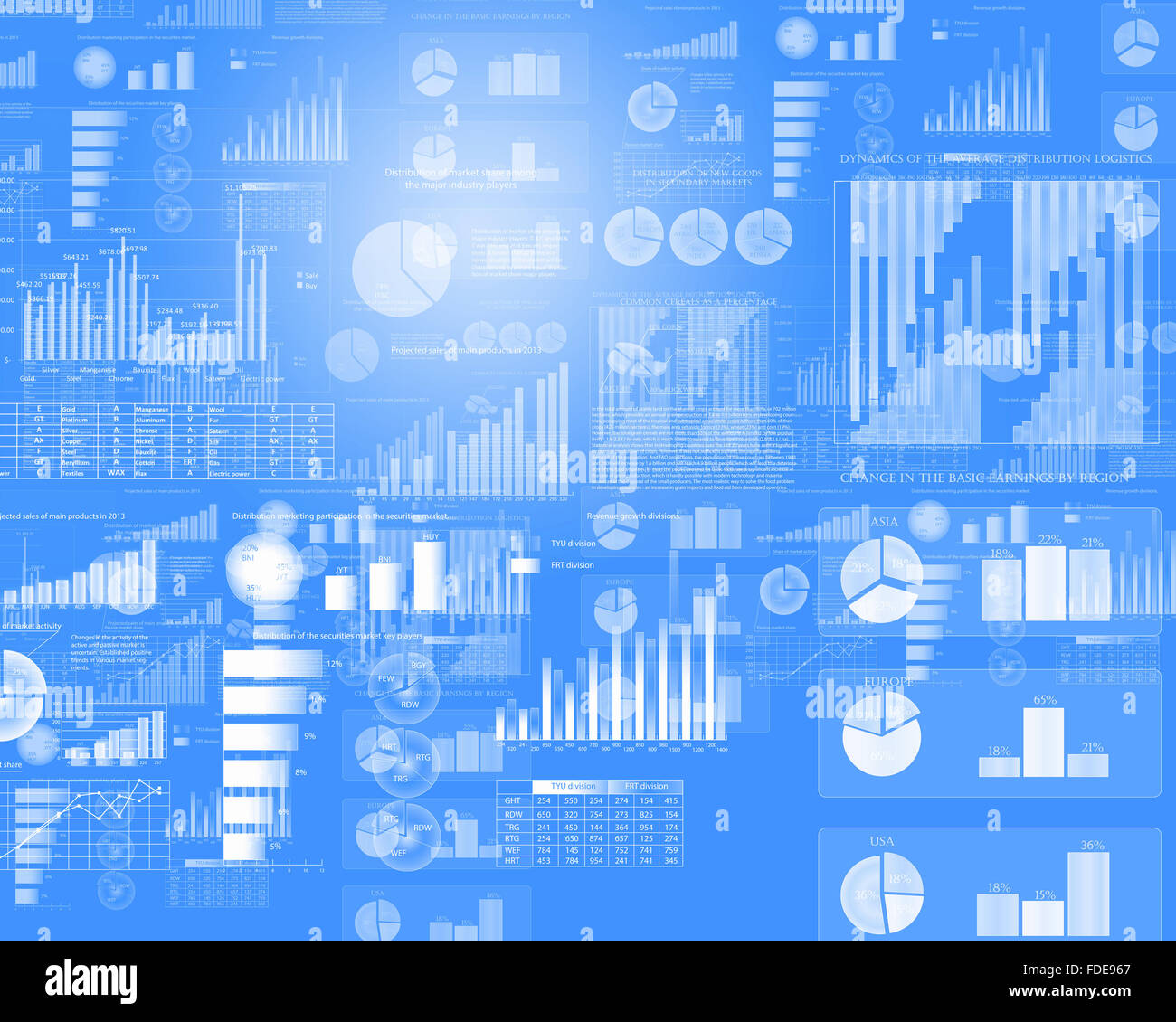 Business ideas with diagrams and graphs against blue background Stock ...