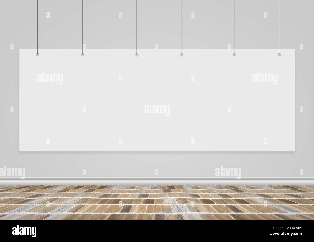 Blank banner hanging on wall. Place for text Stock Photo - Alamy