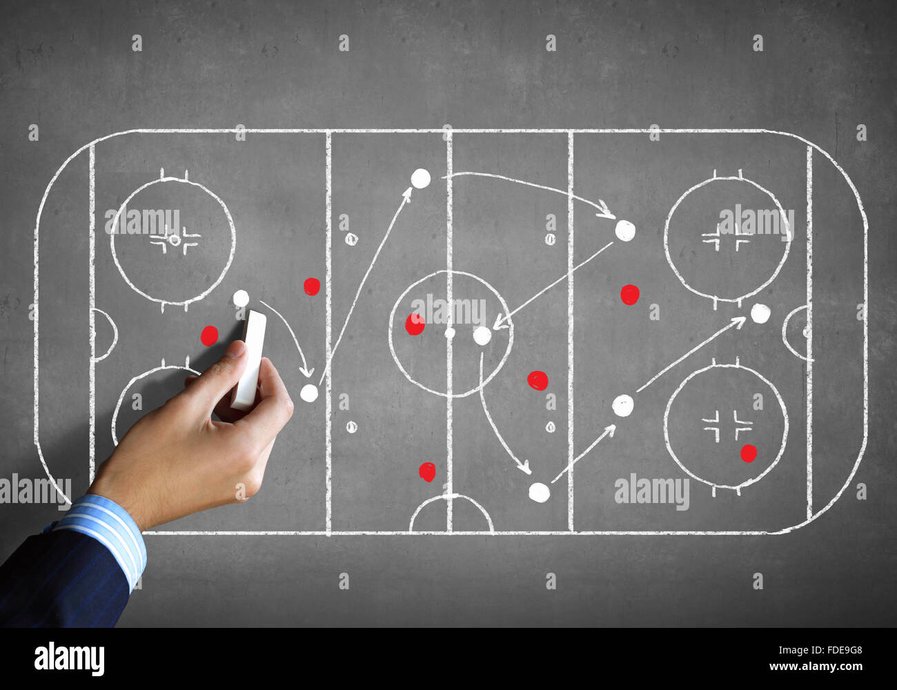 Close up image of human hand drawing hockey tactic plan Stock Photo - Alamy