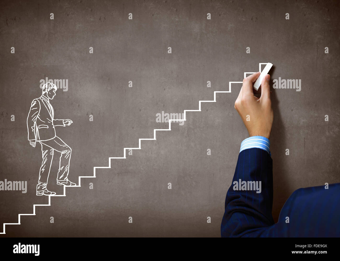 Close up of human hand drawing career ladder with chalk Stock Photo - Alamy