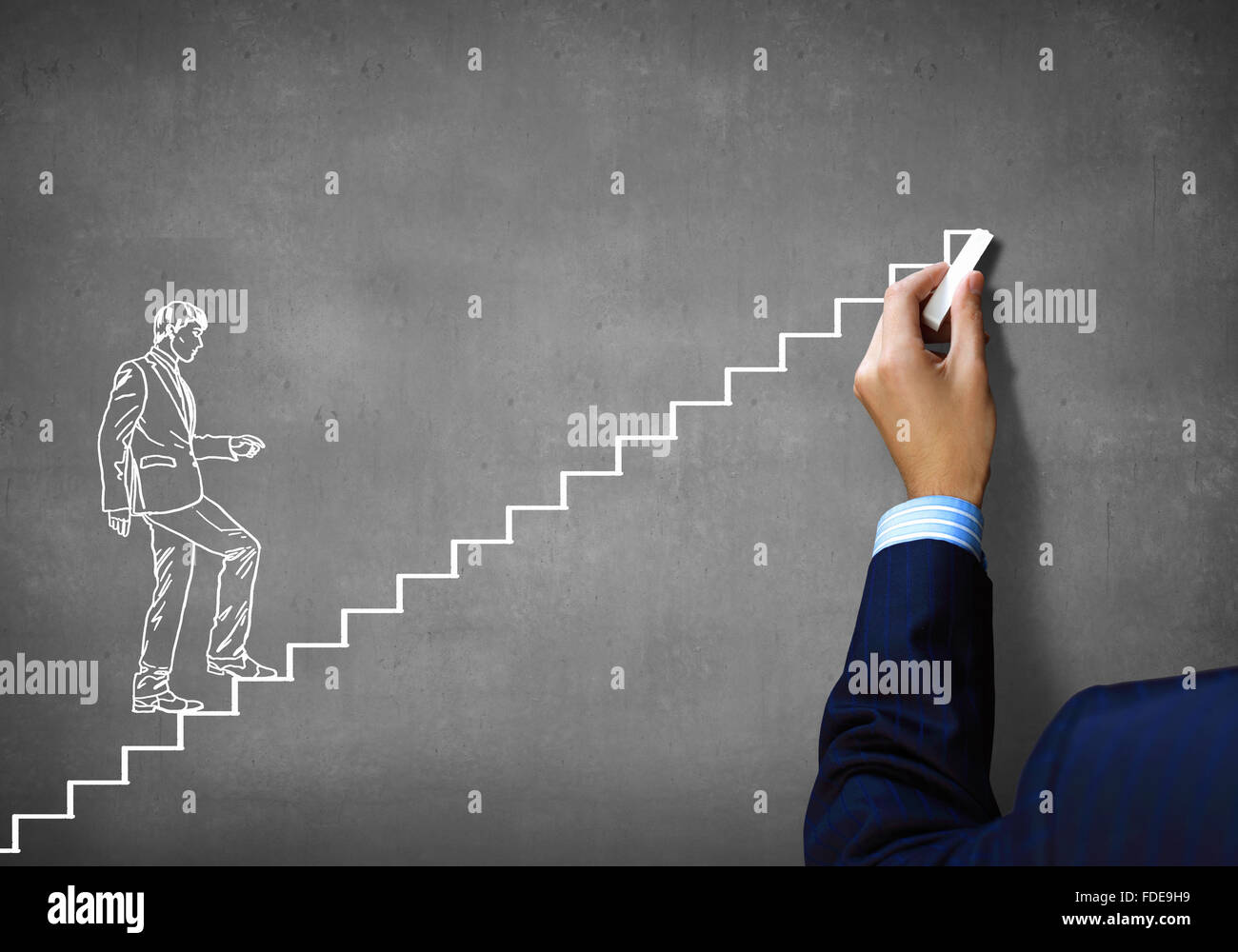 Close up of human hand drawing career ladder with chalk Stock Photo - Alamy