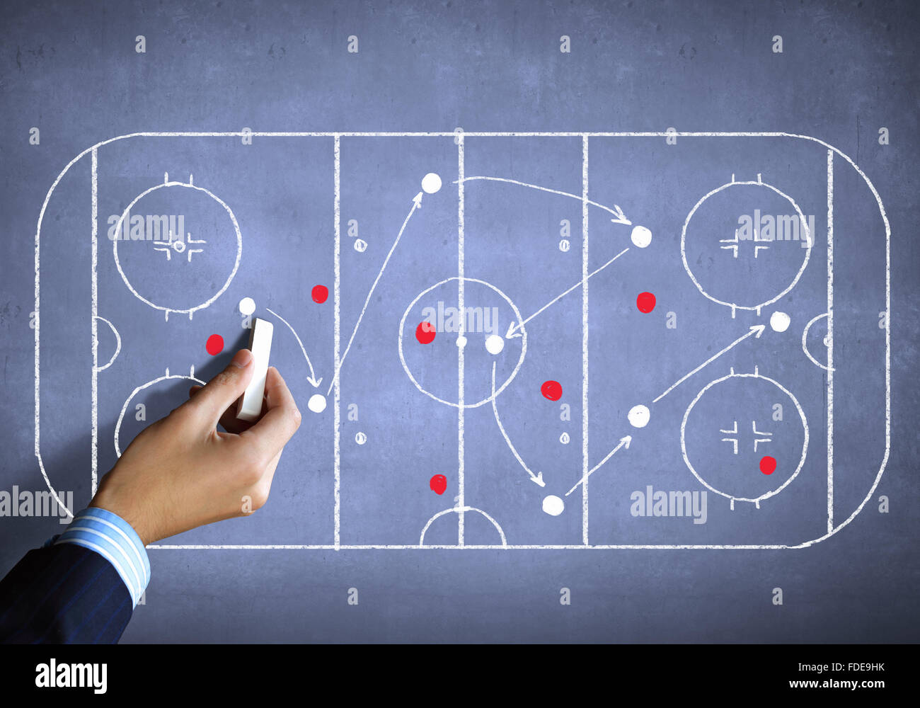 Close up image of human hand drawing hockey tactic plan Stock Photo - Alamy