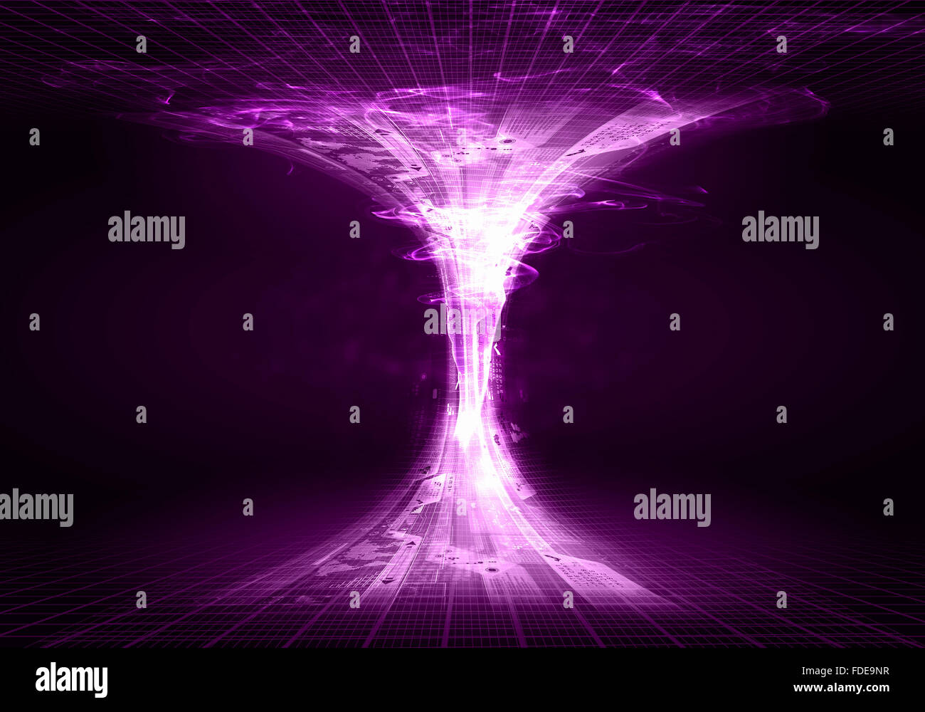 Purple digital funnel against dark background. Technology concept Stock ...