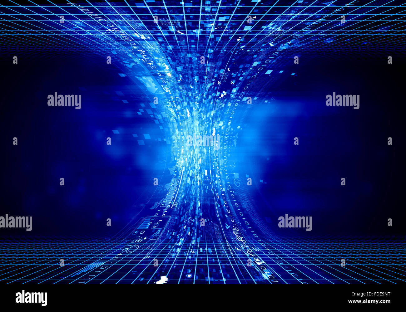 Blue digital funnel against dark background. Technology concept Stock ...