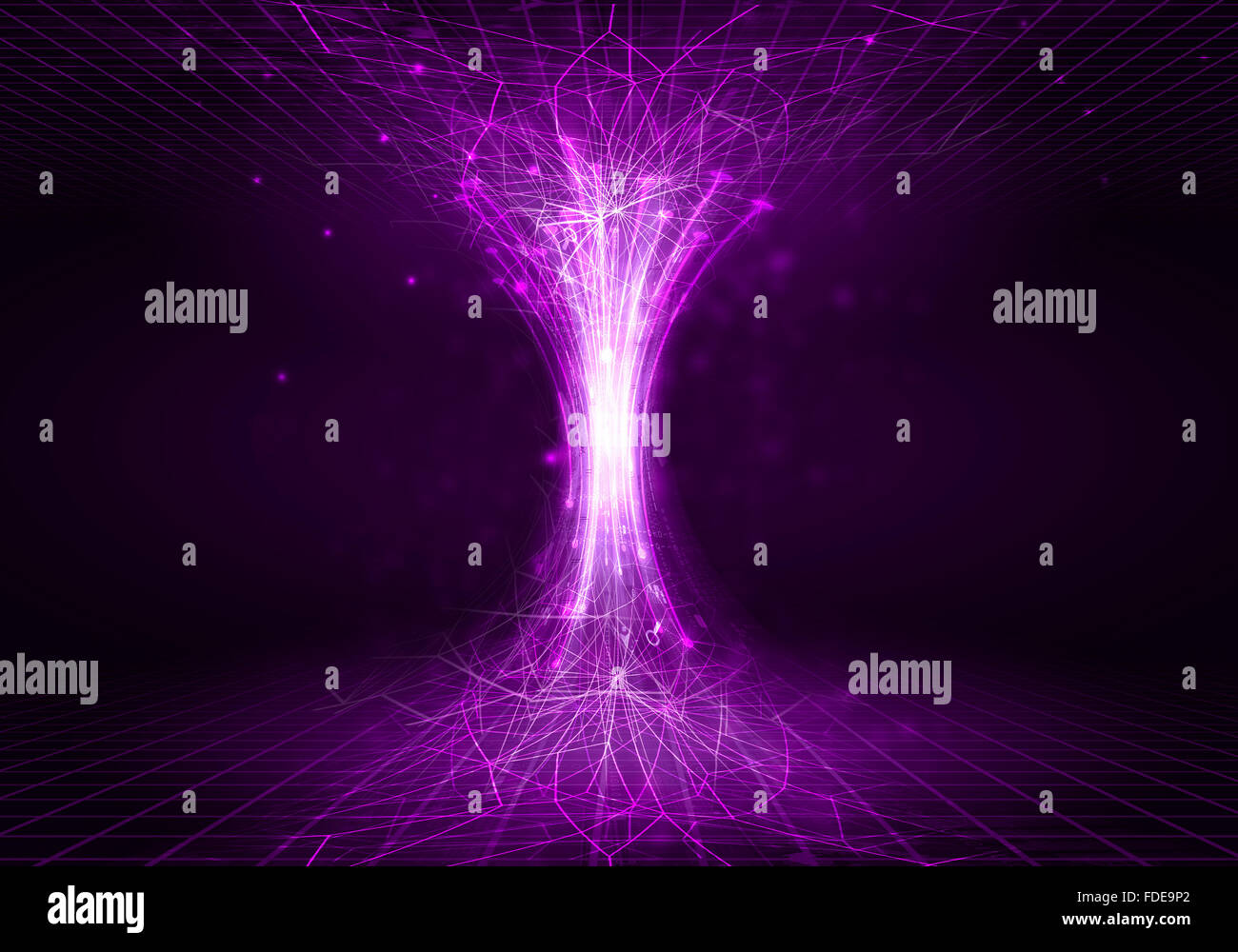Purple digital funnel against dark background. Technology concept Stock ...