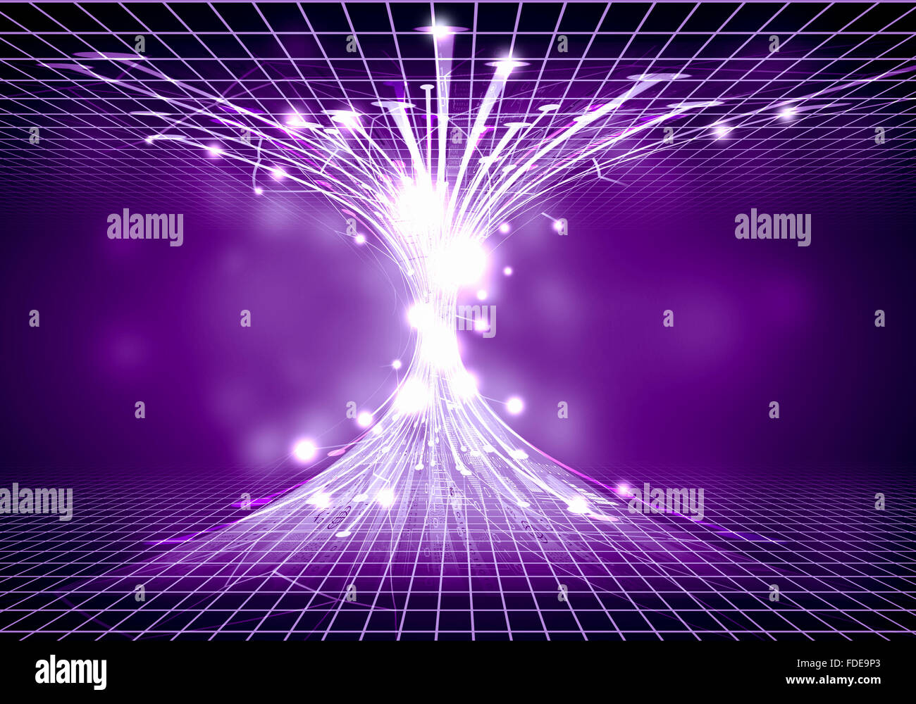 Purple digital funnel against dark background. Technology concept Stock ...