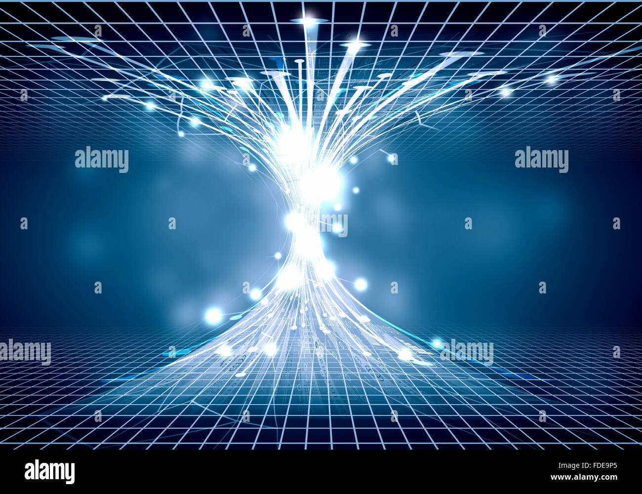 Blue digital funnel against dark background. Technology concept Stock ...