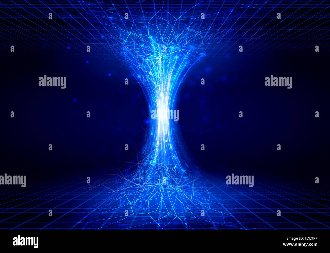 Blue digital funnel against dark background. Technology concept Stock ...