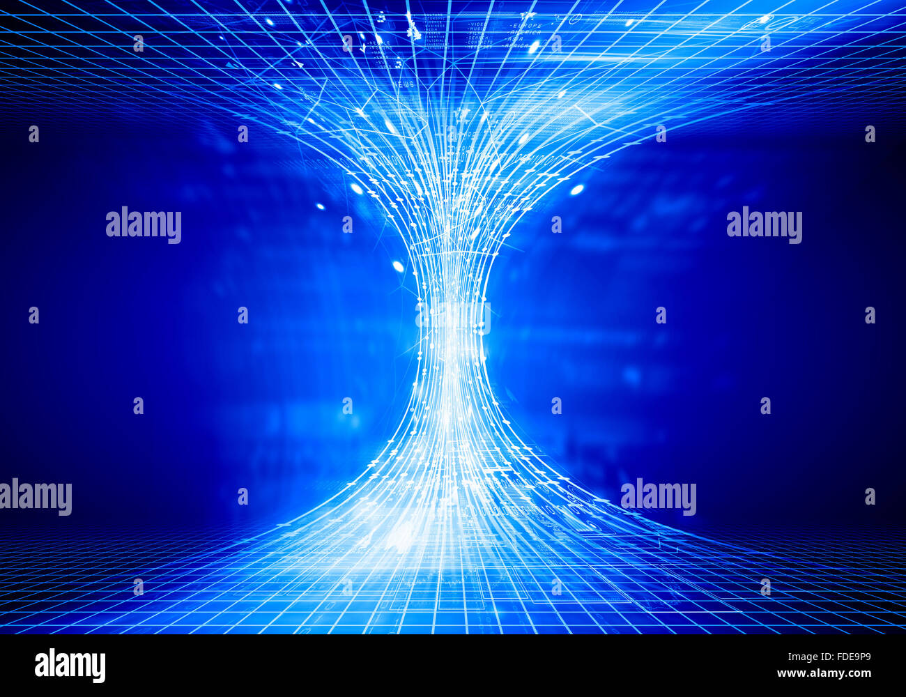 Blue digital funnel against dark background. Technology concept Stock ...