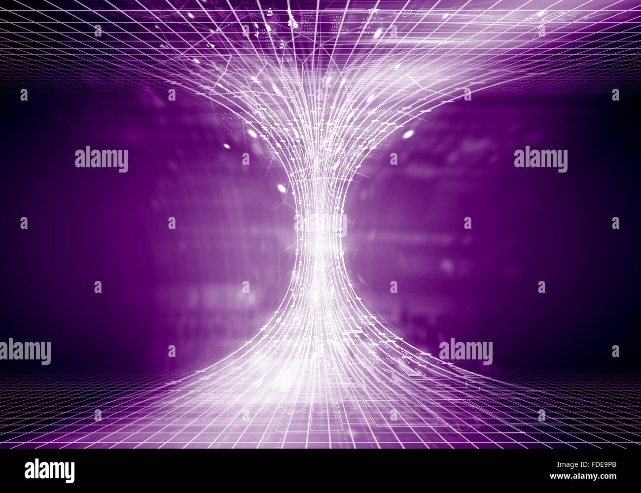 Purple digital funnel against dark background. Technology concept Stock ...