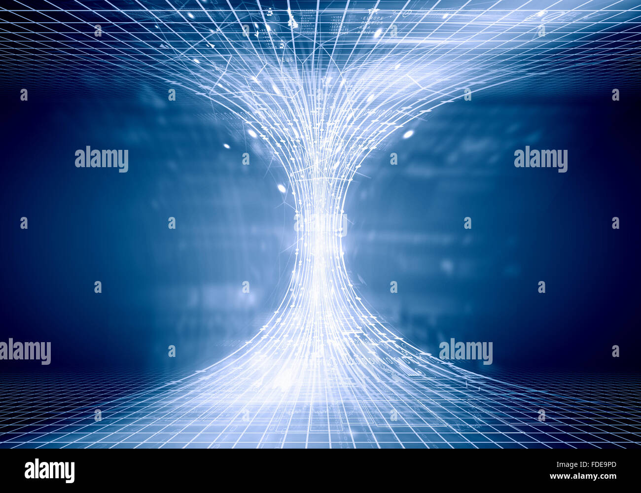 Blue digital funnel against dark background. Technology concept Stock ...