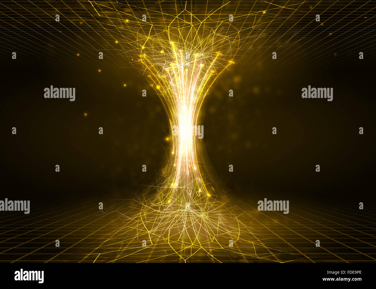 Golden digital funnel against dark background. Technology concept Stock ...