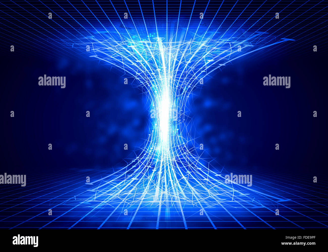 Blue digital funnel against dark background. Technology concept Stock ...