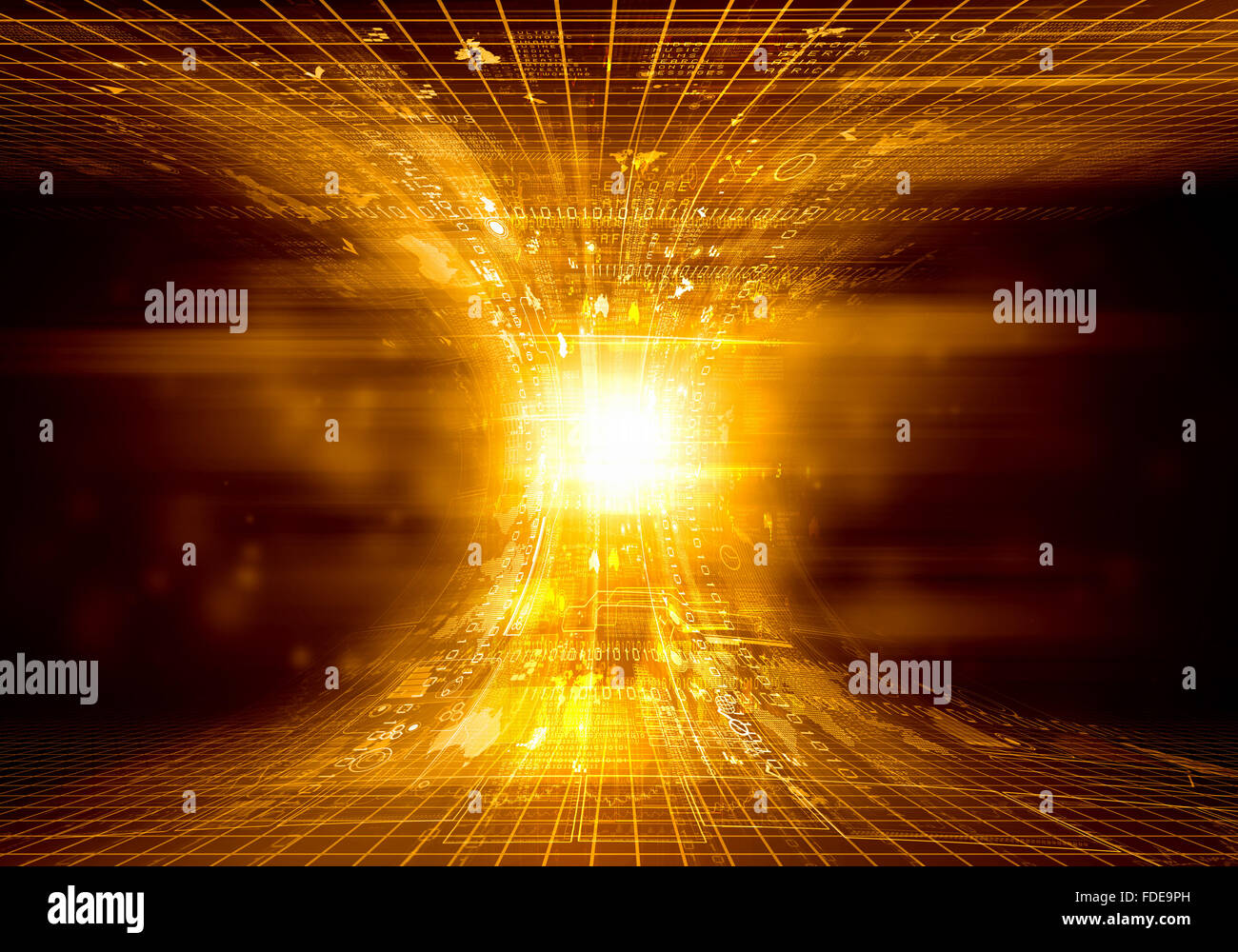 Golden digital funnel against dark background. Technology concept Stock ...