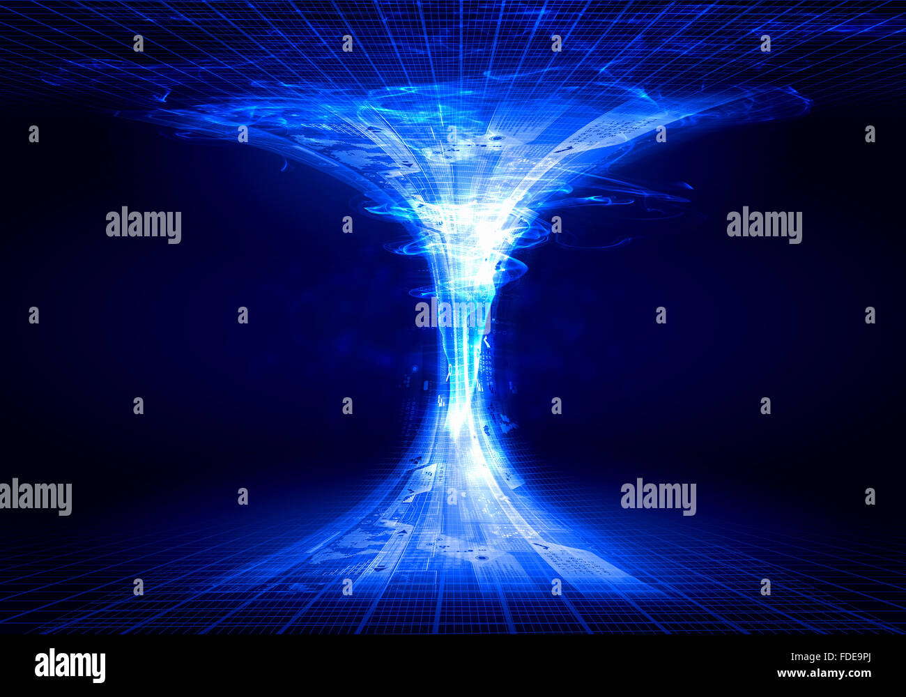 Blue digital funnel against dark background. Technology concept Stock ...