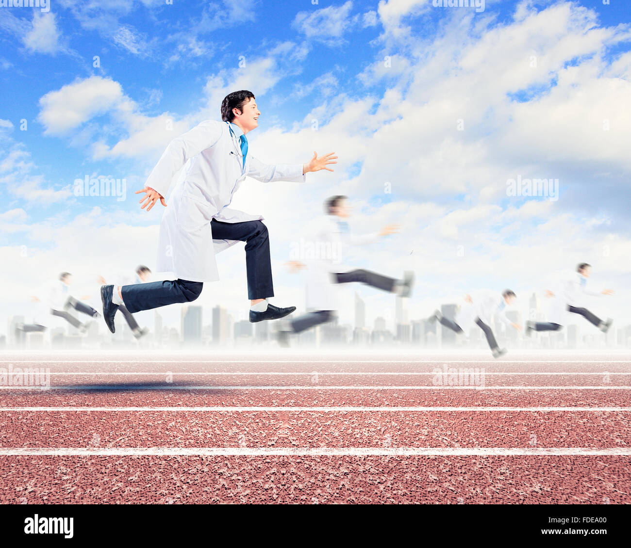 Image of funny doctor running at stadium Stock Photo - Alamy